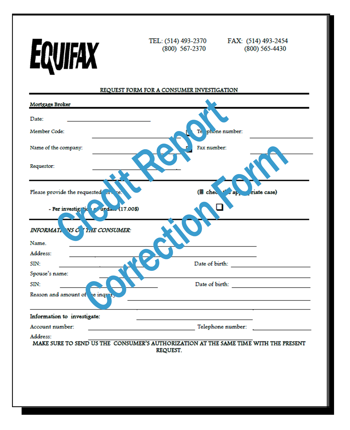 Credit Score Correction Request | CWF GROUP INC.